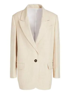 Brunello Cucinelli Wool Blazer With Bead Embellishments - Beige
