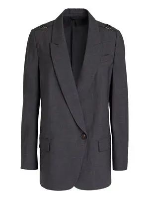 Brunello Cucinelli Double-breasted Wool-blend Blazer - Charcoal