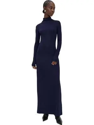Sea Elsa Lurex Turtleneck Maxi Dress - Dark Blue