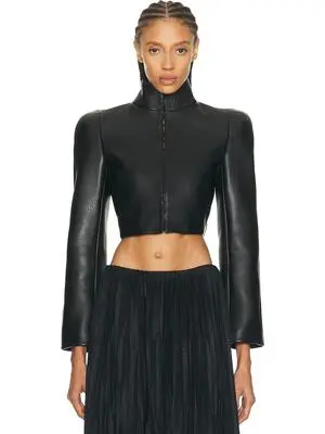 Alaïa High Neck Leather Jacket - Noir Alaia