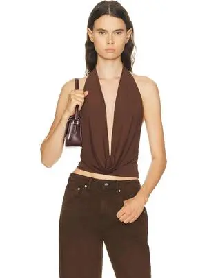 MIMCHIK Nico Cowl Halter Top - Chocolate