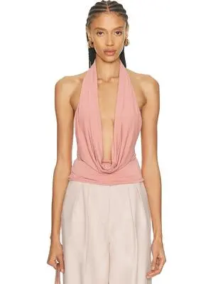 MIMCHIK Nico Cowl Halter Top - Dusty Rose