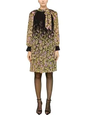 NISSA Pleated Floral-print Mini Dress - Black