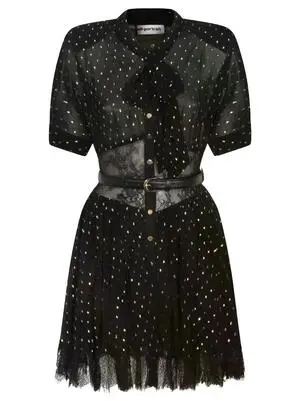 SELF-PORTRAIT Lace Belted Midi Dress - Black