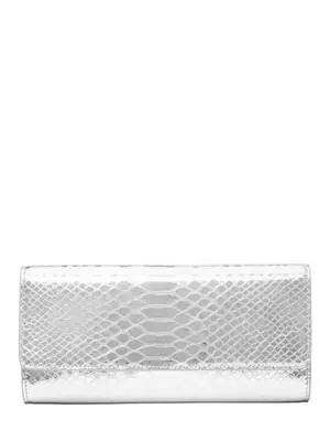 Michael Kors Cate Metallic Snake Embossed Leather Clutch - Silver
