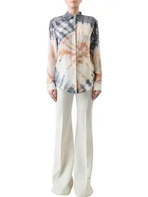 Gabriela Hearst Ferrara Tie Dye Cashmere Silk Gauze Shirt - Camel Multi