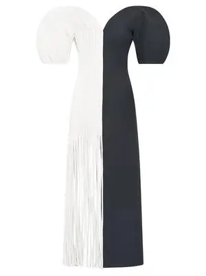 Gabriela Hearst Lysander Fringe Midi Dress - Ivory/black