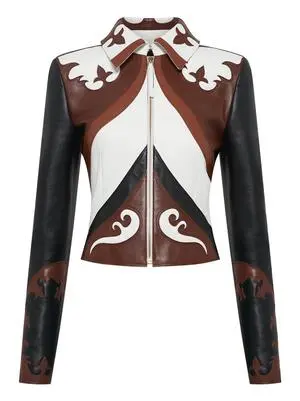 Gabriela Hearst Albie Western Leather Jacket - Ivory/cognac/checknut/black/multi