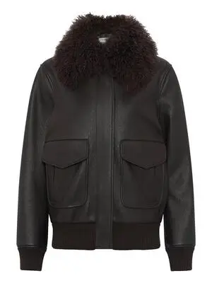Gabriela Hearst Grant Textured Leather And Shearling Jacket - Ebony
