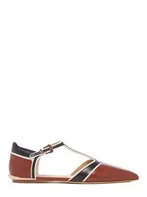 Gabriela Hearst Leya Moto T-strap Flat Shoe - Cognac Multi