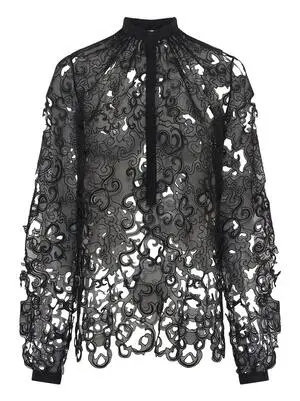 Gabriela Hearst Dietrich Silk Organza Lace Blouse - Black