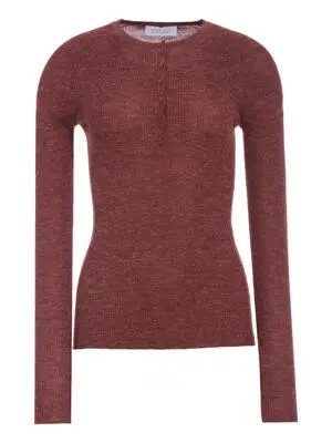 Gabriela Hearst Agnes Knit Henley Top - Burnt Sienna