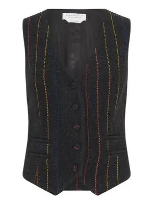 Gabriela Hearst Coleridge Pinstripe Wool Cashmere Vest - Charcoal Multi