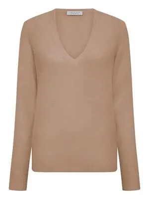Gabriela Hearst Vesper Brushed Cashmere V-neck Sweater - Camel
