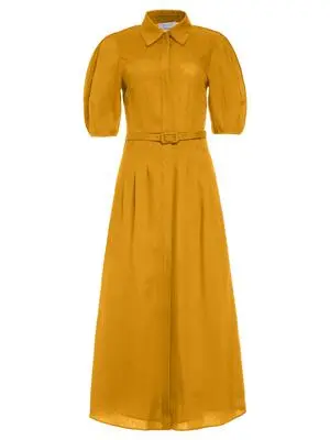 Gabriela Hearst Maude Pleated Linen Shirtdress - Golden Birch