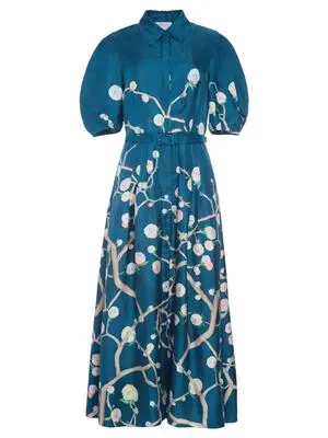 Gabriela Hearst Gabriela Hearst Maude Pleated Midi Shirtdress In Printed Silk Twill Blue Multi