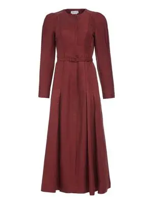 Gabriela Hearst Niles Pleated Maxi Shirtdress - Burnt Sienna