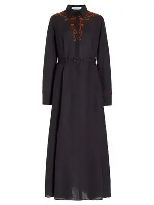 Gabriela Hearst Mcgraw Embroidered Shirt Dress - Charcoal