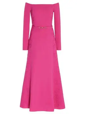 Gabriela Hearst Carole Embroidered Off-the-shoulder Dress - Fuchsia