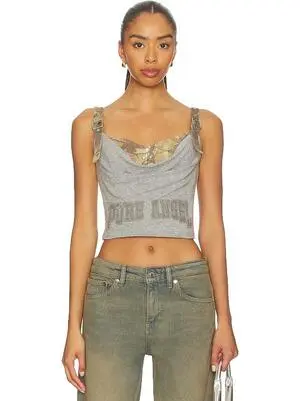MARRKNULL Printed Pleated Corset Top - Grey