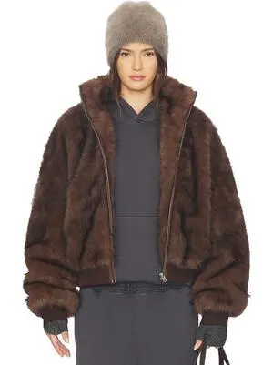 MARRKNULL Hooded Fur Coat - Brown