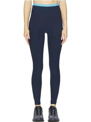 Beyond Yoga Spacedye Layered High Waisted Midi Legging In Navy - Nocturnal Navy