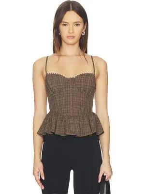 Astr The Label Baylin Top - Black & Brown Plaid