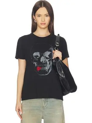 Lauren Moshi Crystal Tongue Skull Boyfriend Tee - Black