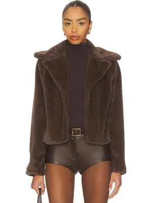 MORE TO COME Payton Faux Fur Jacket - Dark Brown