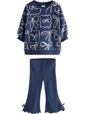 NEXT Printed Sweatshirt & Flared Leggings Set - Blue