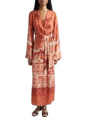 Johanna Ortiz Ollantay Tropical Jacquard Wrap Maxi Dress - Marsala/ecru
