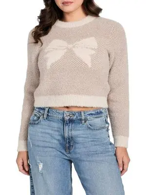 Guess Bow Jacquard Crop Sweater - Beige