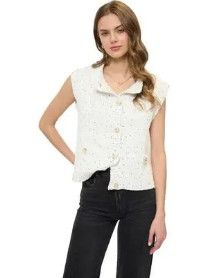 Central Park West Tasha Sleeveless Chenille Cardigan - Black/white