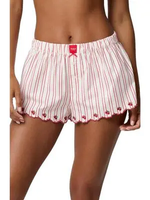 FLORENCE BY MILLS Cherry Stripe Sleep Shorts - Cherry Scallop