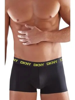 Dkny 3-pack Ultralight Microfiber Mesh Trunks - Black Lime/jet/blackjet