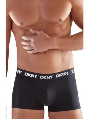 Dkny 3-pack Ultralight Microfiber Mesh Trunks - Black/bright White/charcoal