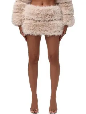 Naked Wardrobe Faux Fur Mini Skirt - Taupe