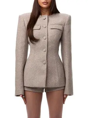Naked Wardrobe Herringbone Blazer - Taupe Chevron
