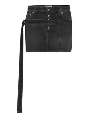 Jean Paul Gaultier Denim Mini Skirt With Strap Detail - Black