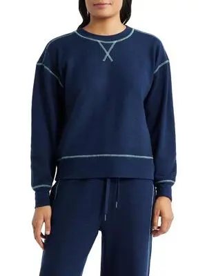 CITY BLUES Contrast Stitch Waffle Knit Sweatshirt - Midnight