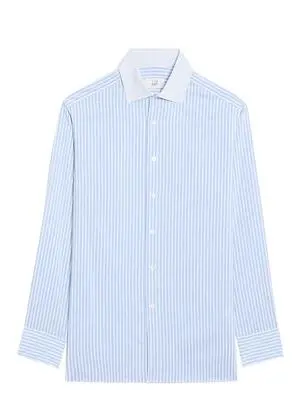 Dunhill Striped Mulberry Silk And Cottonblend Poplin Shirt - Light Blue