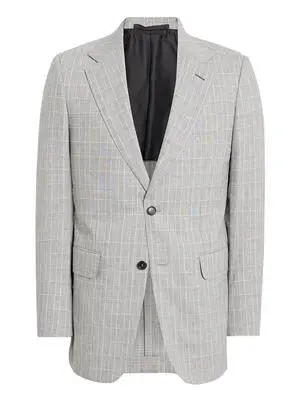 Dunhill Prince Of Wales Checked Wool, Linen And Silkblend Blazer - Gray