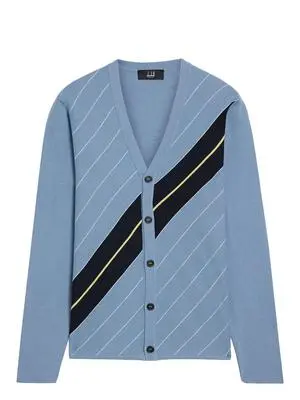 Dunhill Striped Merino Wool And Silk-blend Cardigan - Light Blue