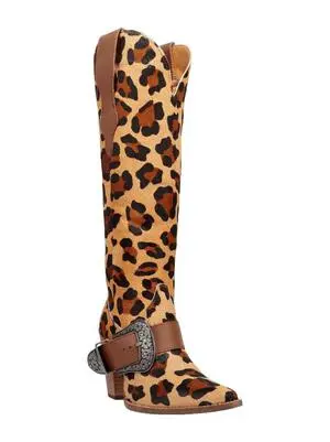 DINGO Spur Crazy Calf Hair Over-the-knee Boots - Leopard
