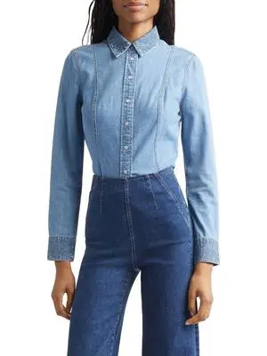 Veronica Beard Eddie Rhinestone Trim Denim Top - Riviera Breeze