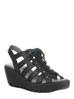 Fly London Litu Strappy Platform Wedge Sandal - Black