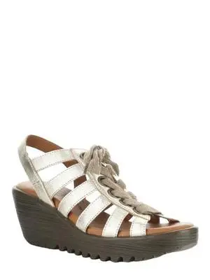 Fly London Litu Strappy Platform Wedge Sandal Champagne