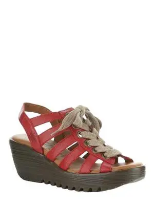 Fly London Litu Strappy Platform Wedge Sandal - Lipstick Red