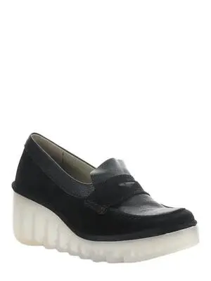 Fly London Bilz Platform Wedge Loafer - Black