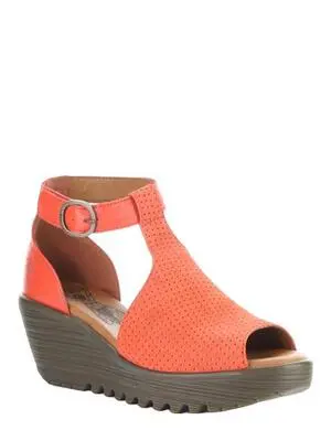 Fly London Lemo Ankle Strap Platform Wedge Sandal - Devil Red